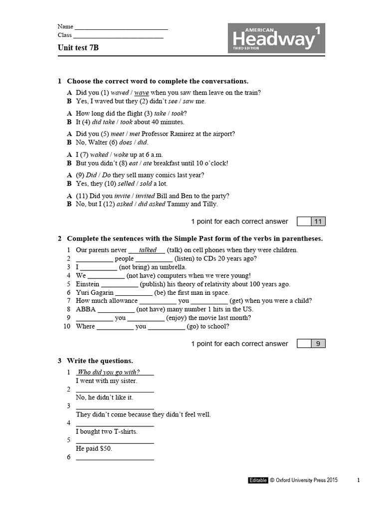 Unit Test 7B: English Grammar Practice | PDF | Linguistics