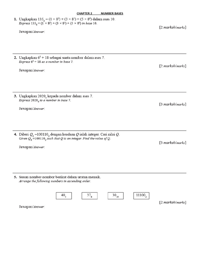 CHAPTER 2 NUMBER BASES - REVISION | PDF