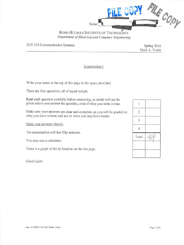 Exam 1 Spring 2016 84-100 | PDF