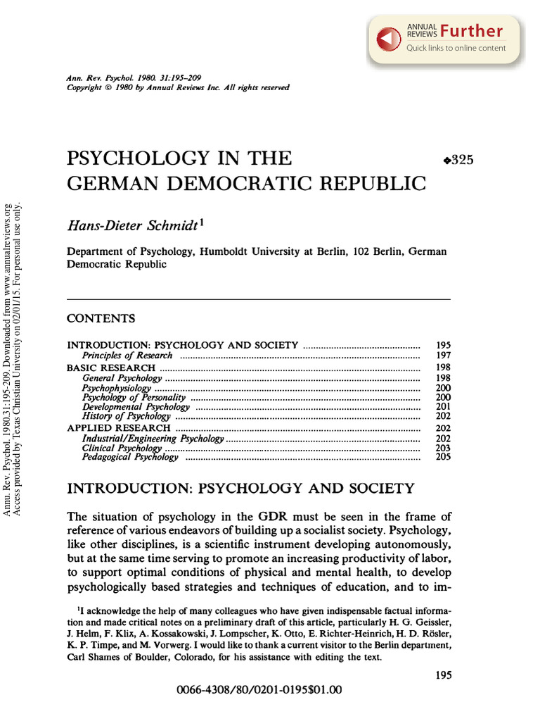 Psychology in GDR (1980) | PDF | Psychology | Psychologist