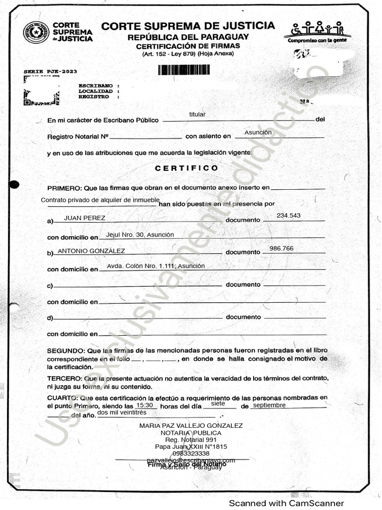 Hoja de Certificación de Firmas (Uso Didactico) | PDF