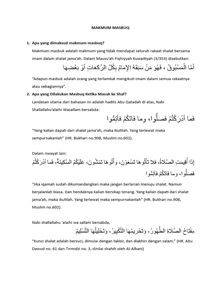 Makmum Masbuq | PDF | Agama & Spiritualitas