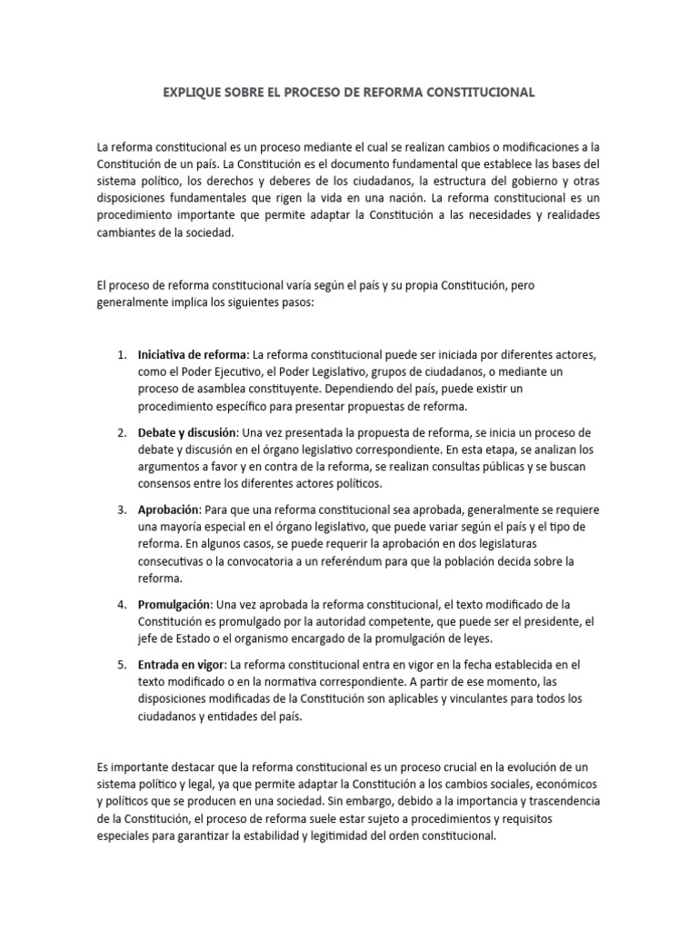 El Proceso de Reforma Constitucional | PDF | Constitución | Legislatura