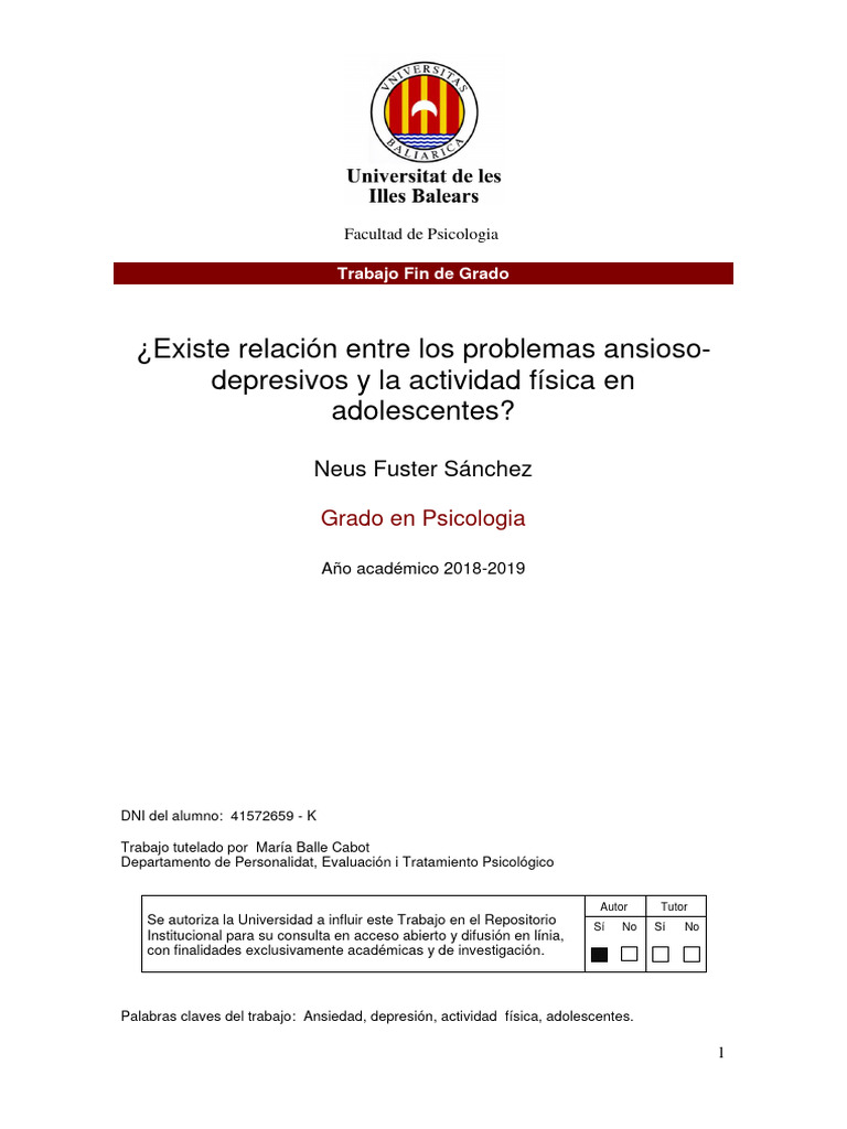Fuster Sanchez Neus | PDF | Depresión (estado de ánimo) | Ansiedad