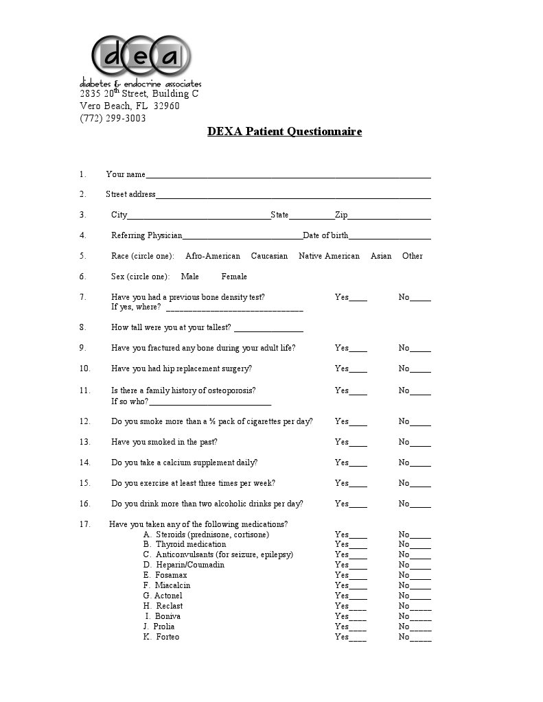 Dexa Patient Questionnaire | PDF