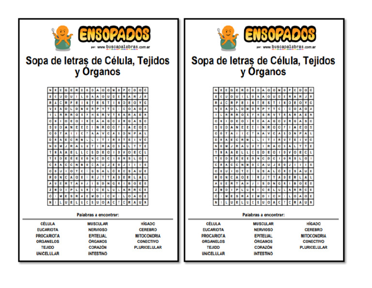 sopa de letras sobre, celulas, tejidos y organos | PDF