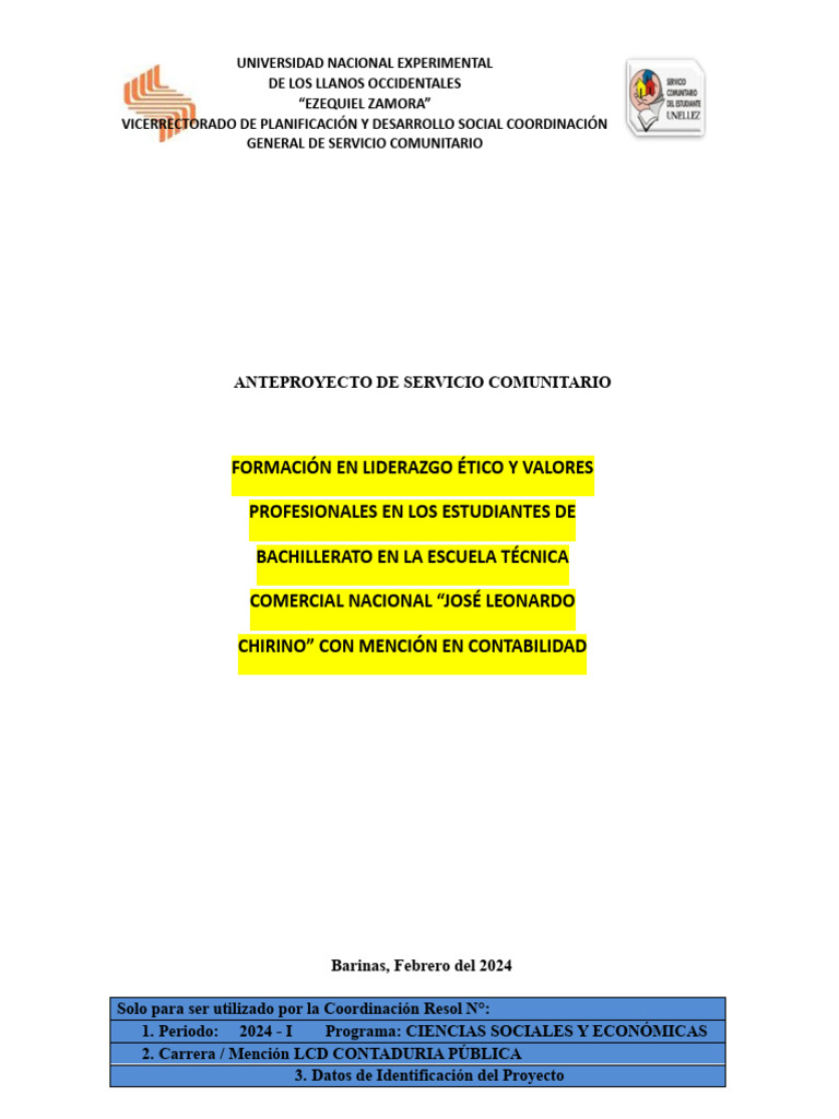 Formato de Ante Proyecto de Servicio Comunitario | Descargar gratis PDF | Contabilidad ...