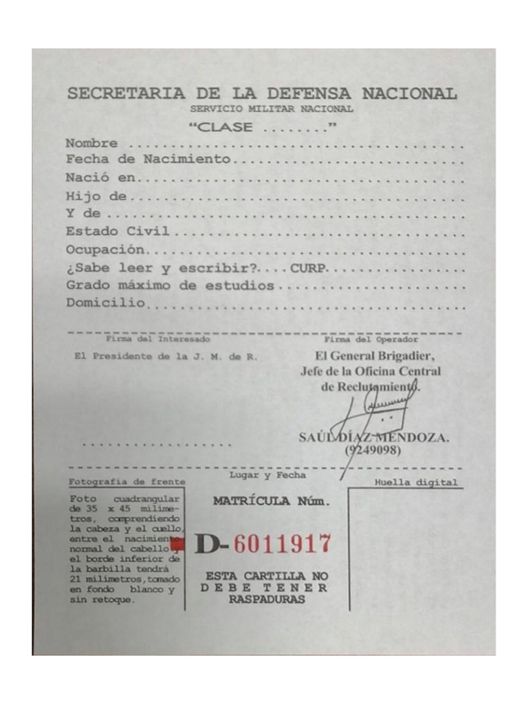 Cartilla Militar en Blanco | PDF