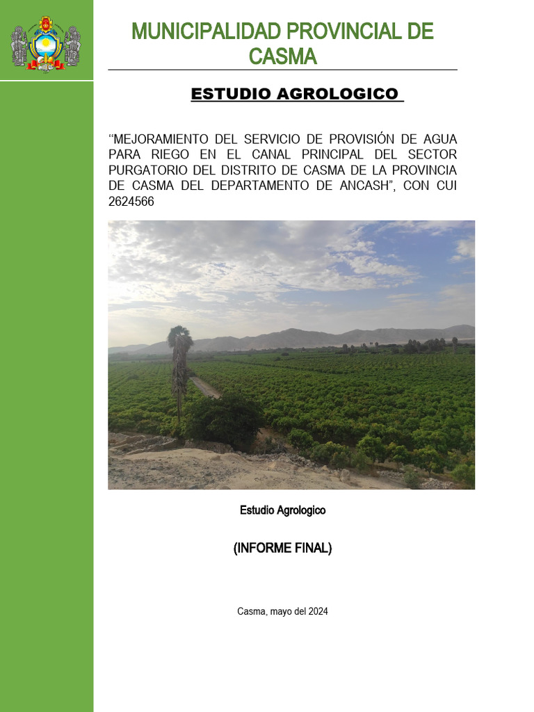 Estudio Agrologico Area de Riego | PDF | Agricultura | Riego