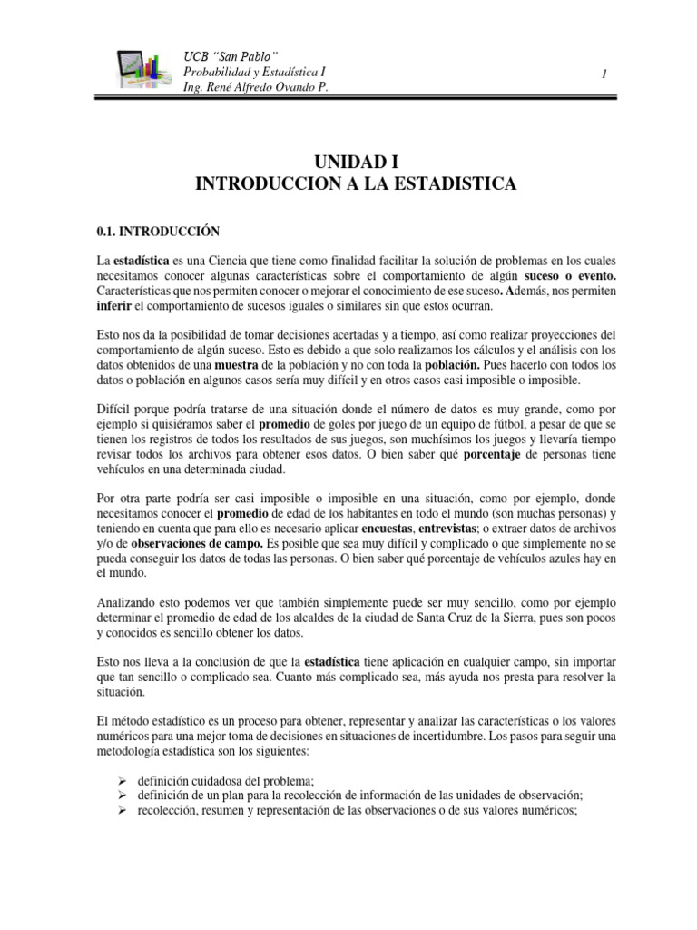 1.0 Unidad 1 Introduccion | PDF | Estadísticas | Probabilidad