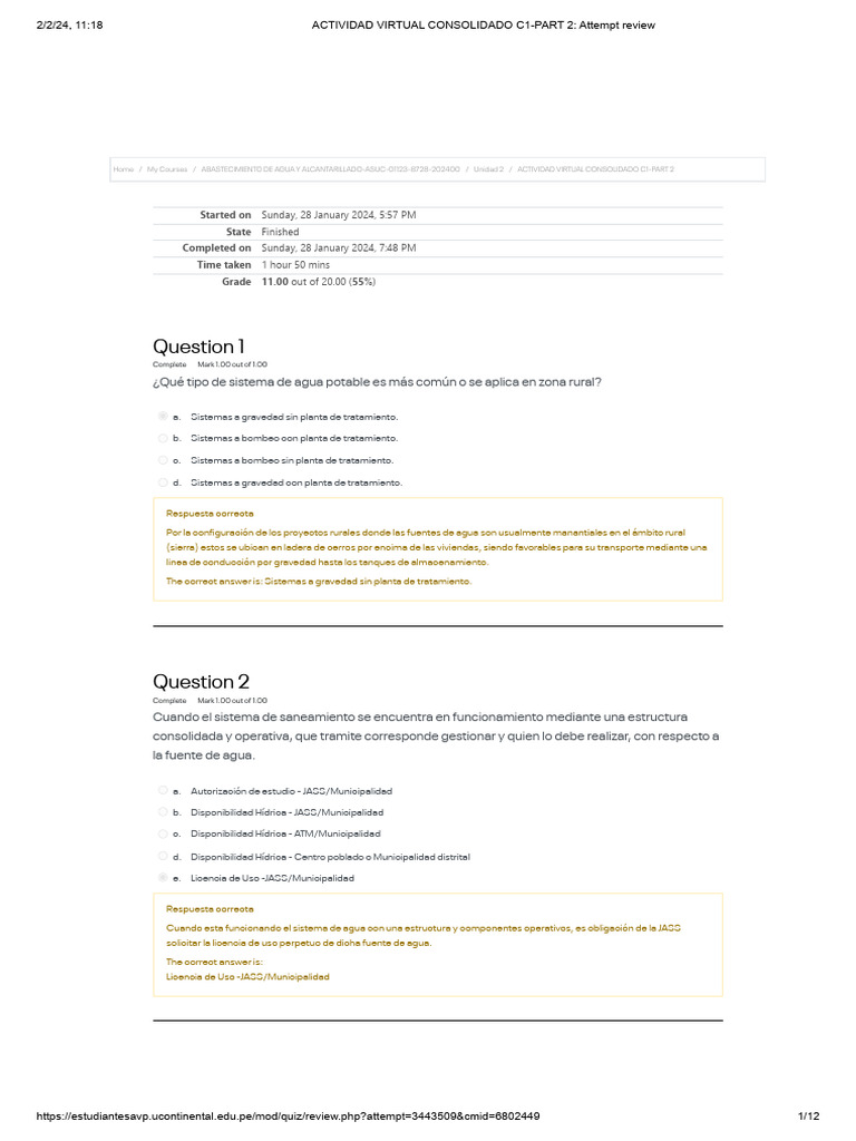 ACTIVIDAD VIRTUAL CONSOLIDADO C1-PART 2 - Attempt Review | PDF | Agua | Hormigón