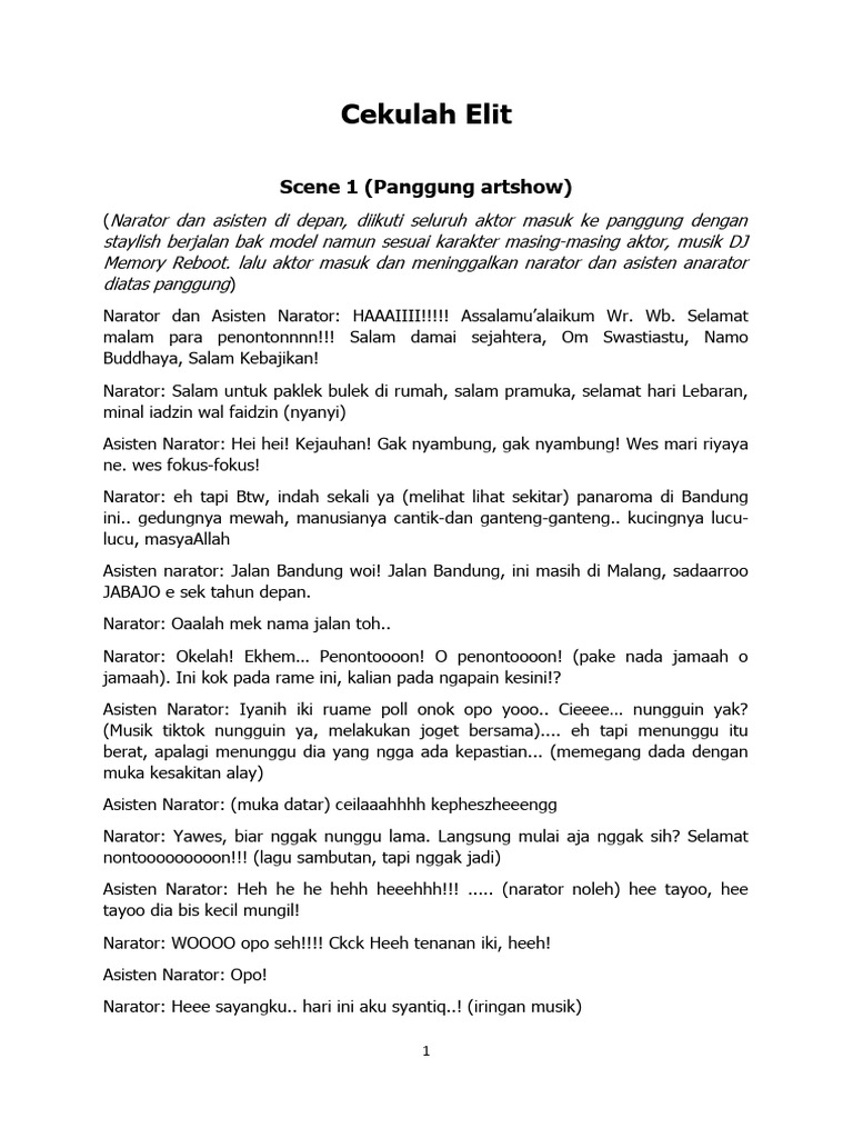 Naskah Drama Dengan Judul: Cekulah Elit | PDF