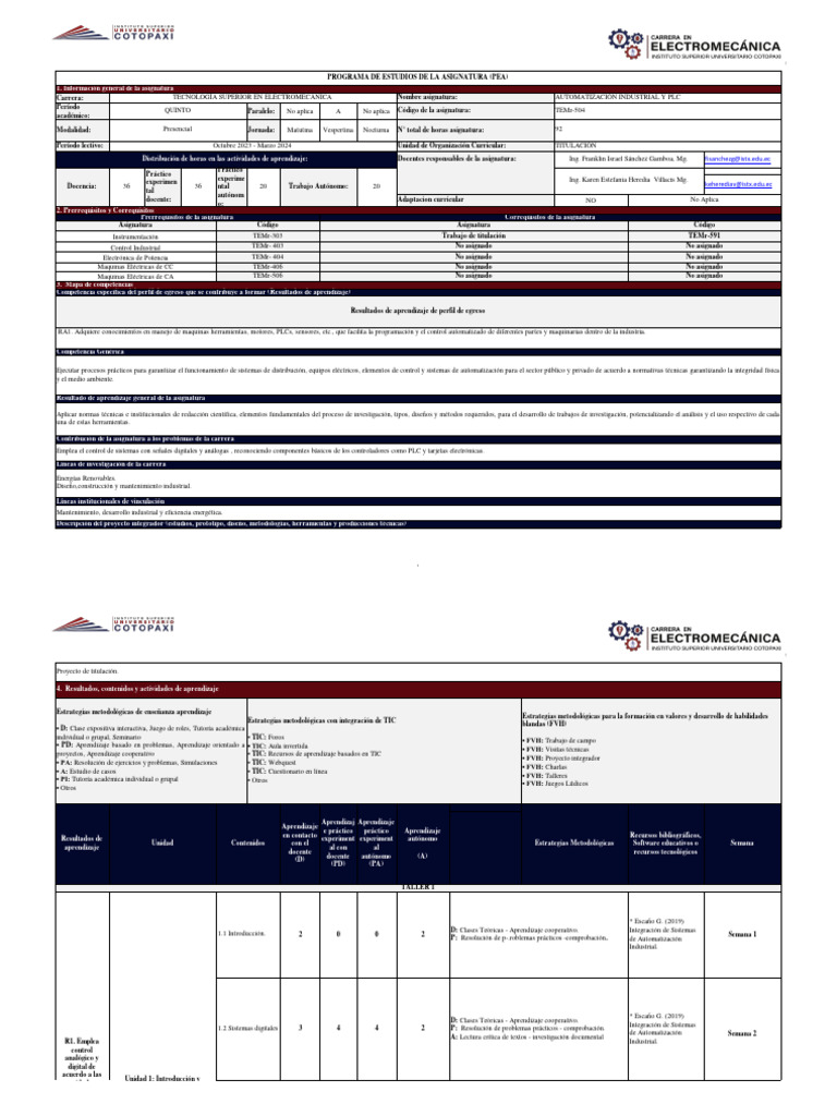 3 - PEA - CEM-504 - MVN - AUTOMATIZACION Y PLC - 2024-1P Final | PDF | Controlador lógico ...