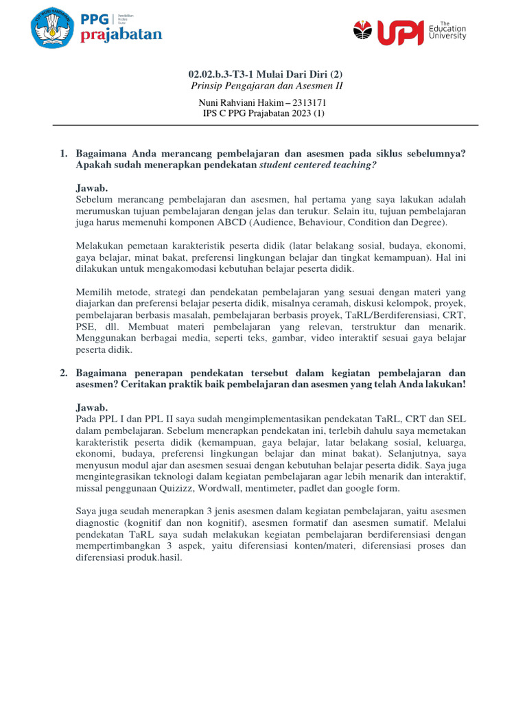 Topik 3 - Mulai Dari Diri - Ppa 2 - Nuni Rahviani Hakim | PDF