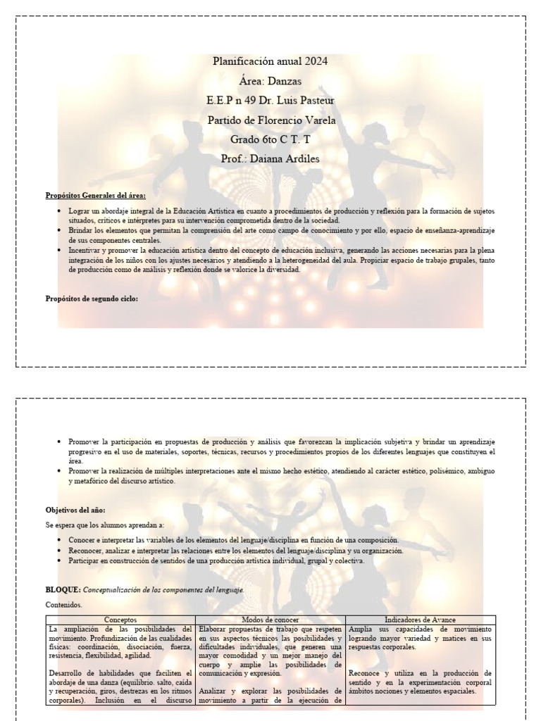 Planificación Anual 2024 Área: Danzas E.E.P N 49 Dr. Luis Pasteur Partido de Florencio Varela ...