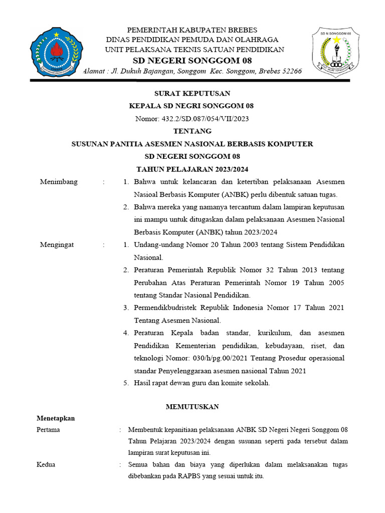 SK-Panitia-ANBK 2023 | PDF