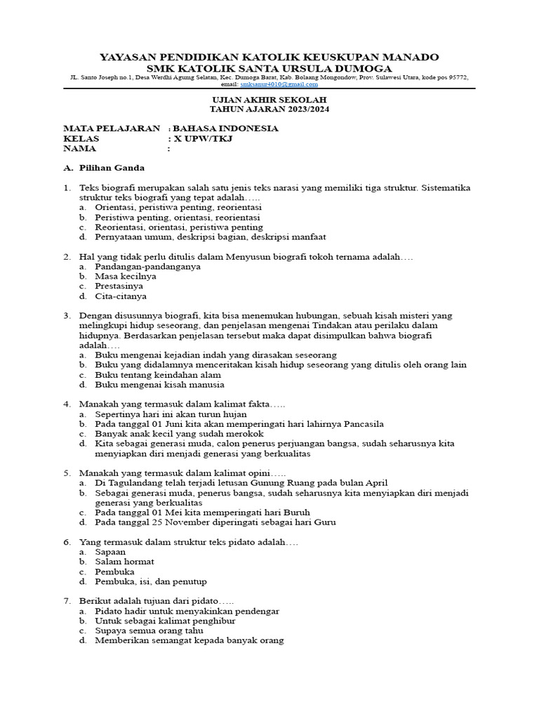 Soal Bhs Indo Kls X | PDF