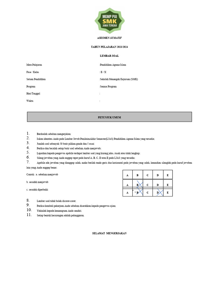 Asesmen Sumatif Kelas X 2024 | PDF