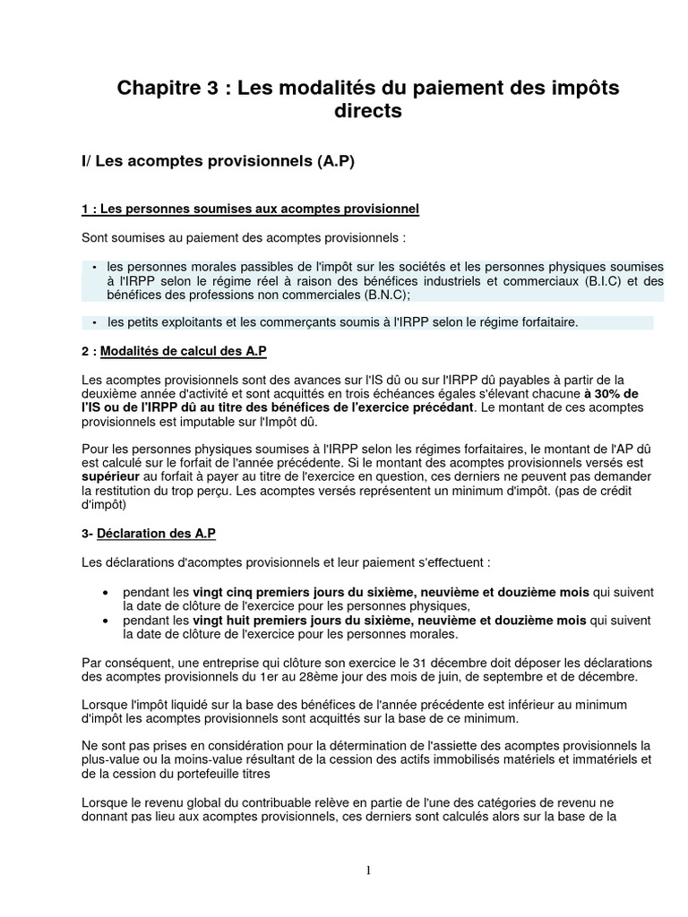 Chapitre 3 - Paiement IRPP&IS Mis À Jour 2023 | PDF | Impôt sur le ...