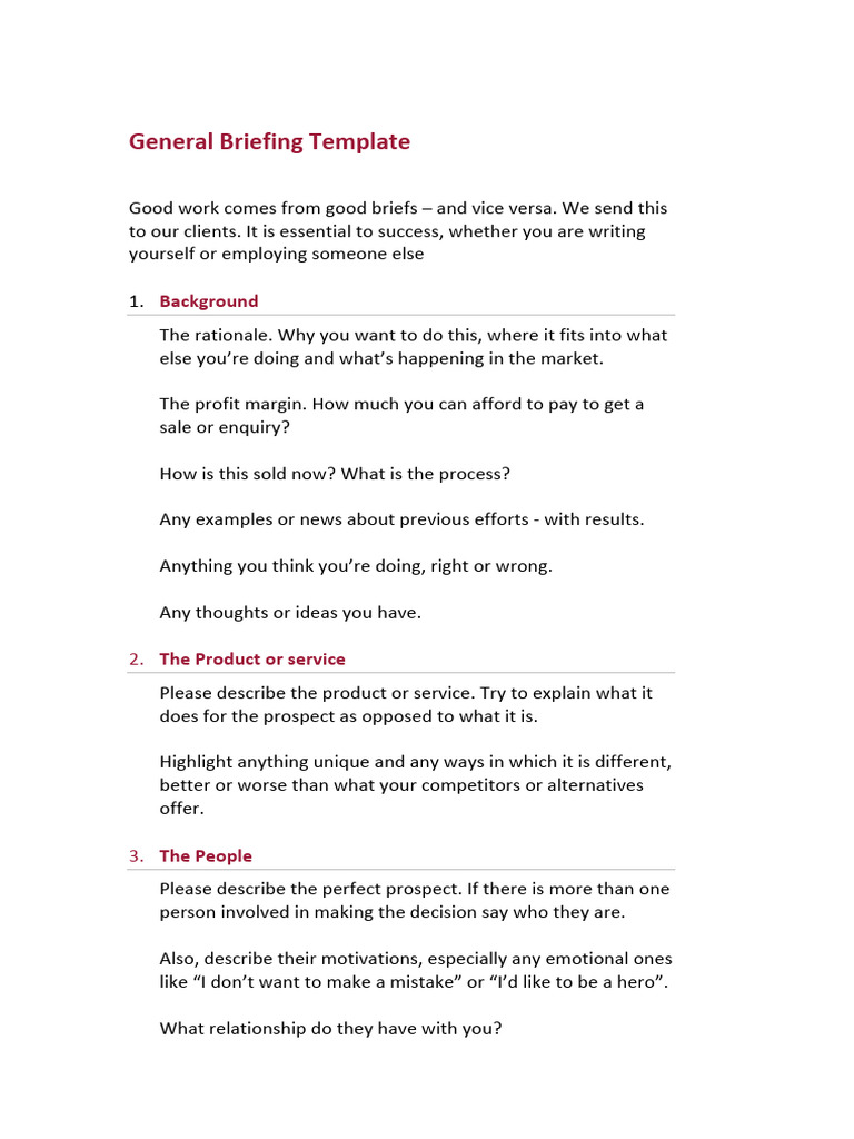 General Briefing Template Guide | PDF | Thought | Human Communication