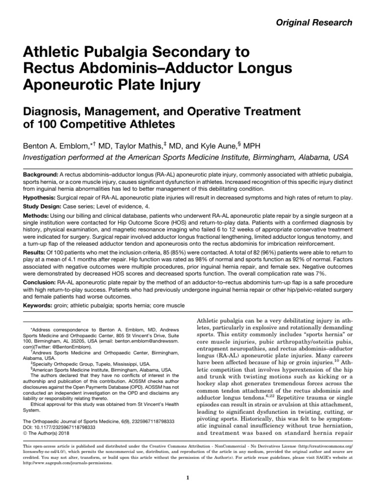 Athletic Pubalgia Secondary To Rectus Abdominis-Ad | PDF | Medical ...
