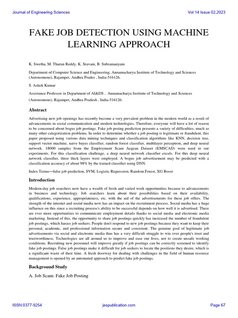 2023-V14I209 Fake Job Detection Using Machine Learning | PDF | Artificial Neural Network | Deep ...