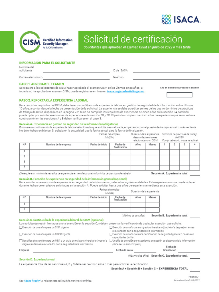 CISM Application June 2022 and Later ENG 0622 | PDF | Seguridad de ...