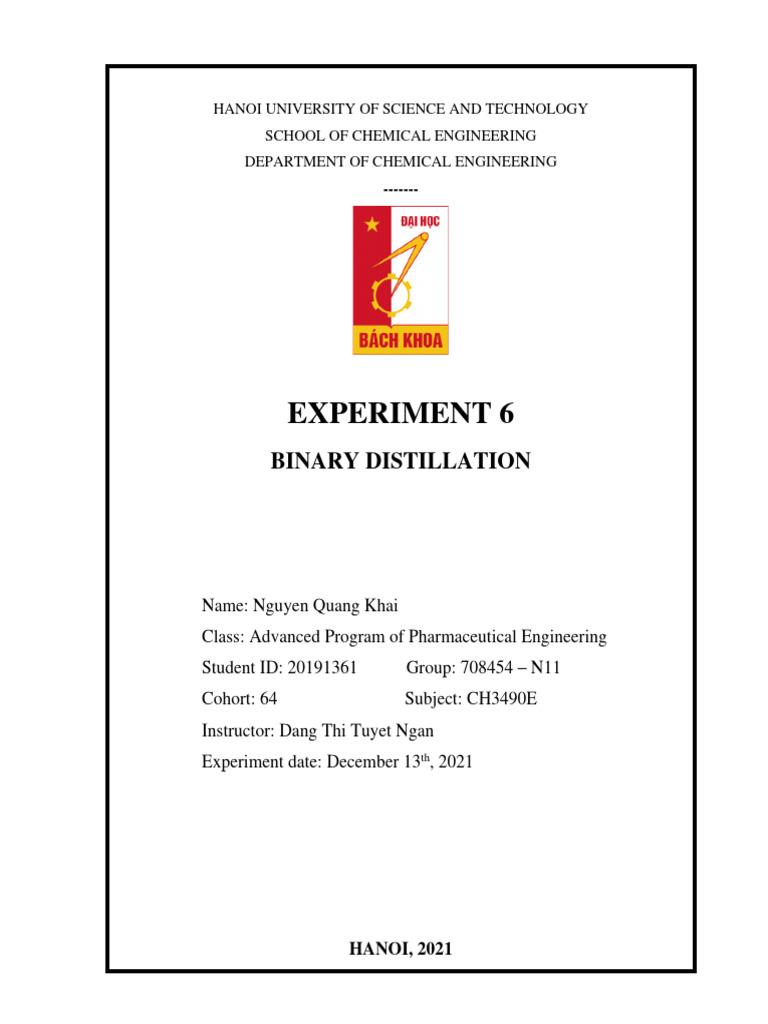 Binary Distillation Experiment Analysis | PDF | Distillation | Evaporation