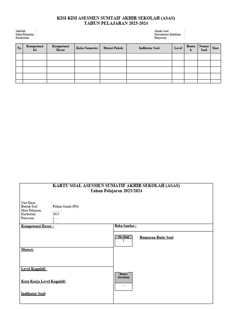 Kisi Dan Kartu Soal Asas - Paket Utama (K.13) | PDF