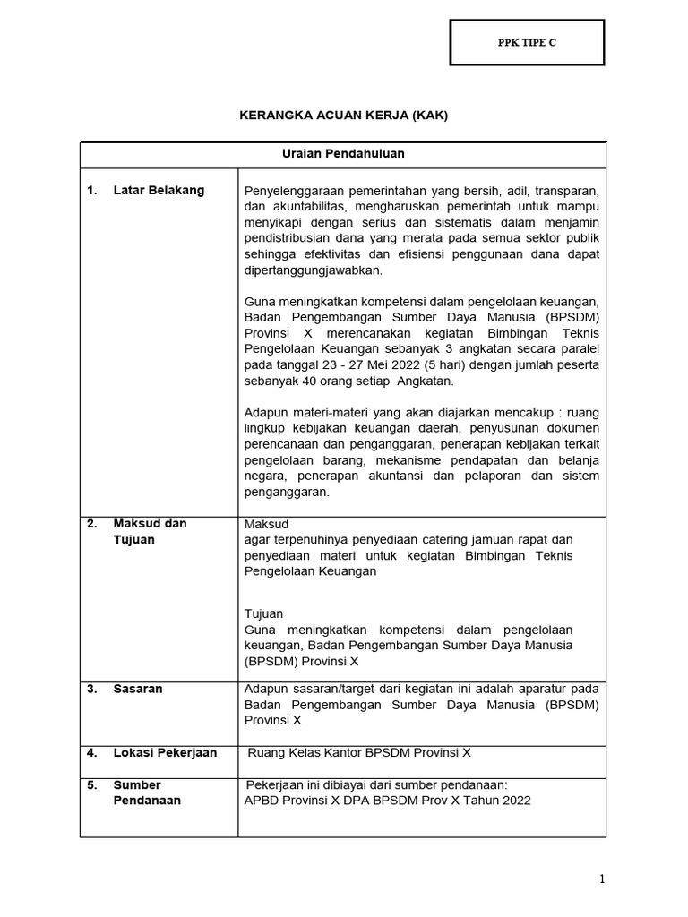 Lampiran 1 - KAK Swakelola PPK Tipe C | PDF