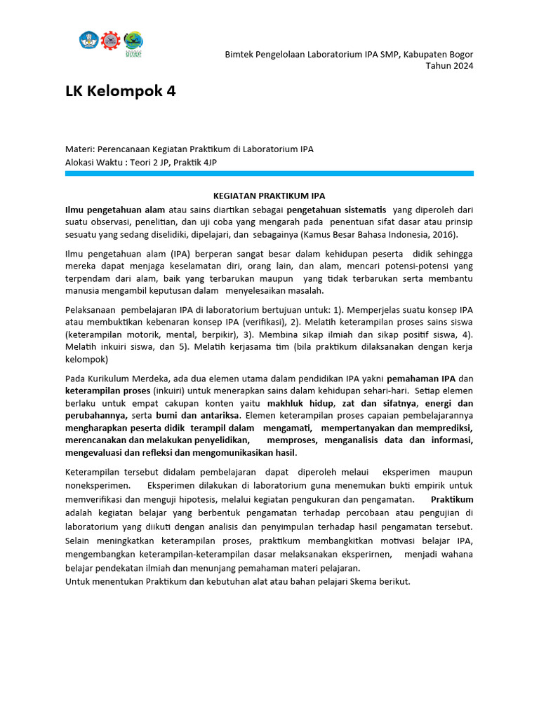 LK 3c.perencanaan Kegiatan Praktikum IPA Kelompok 4 OK | PDF