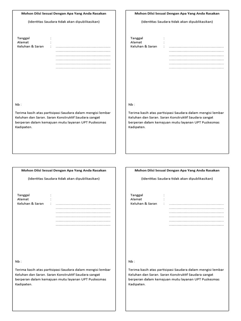Formulir Keluhan Puskesmas | PDF | Griya & Taman