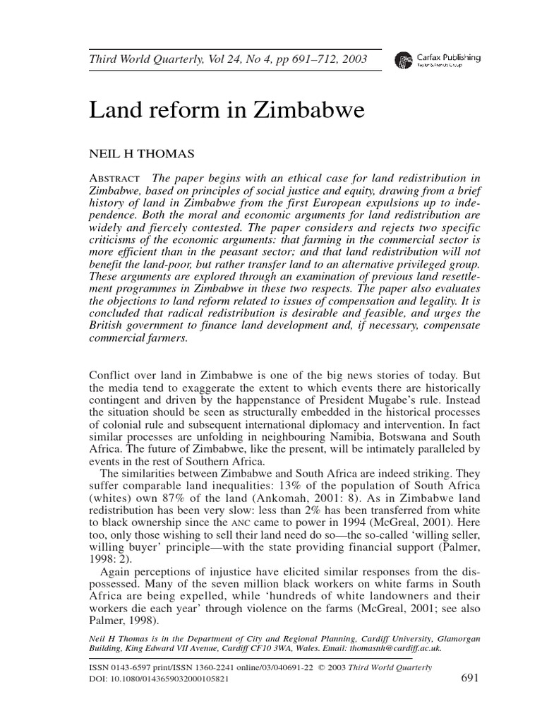 Land Reform in Zimbabwe: Neil H Thomas | PDF | Structural Adjustment | Zimbabwe