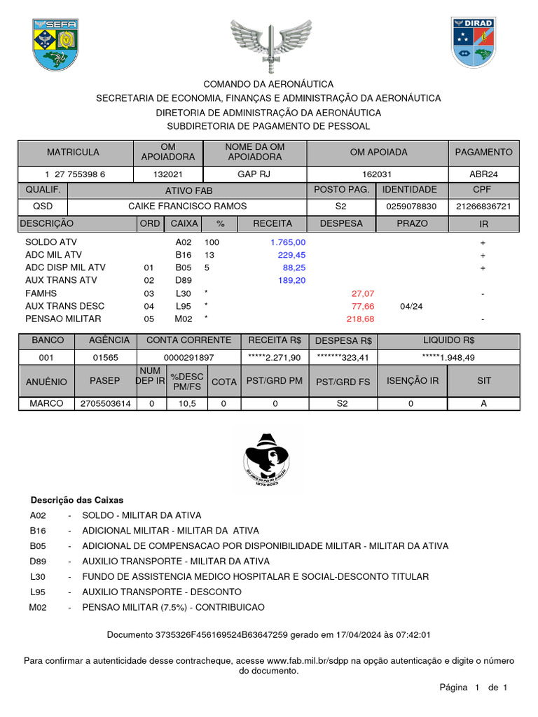 Contracheque Abr 2024 | PDF