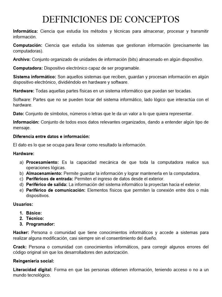 Definiciones de Conceptos | PDF | Informática | Hardware de la computadora