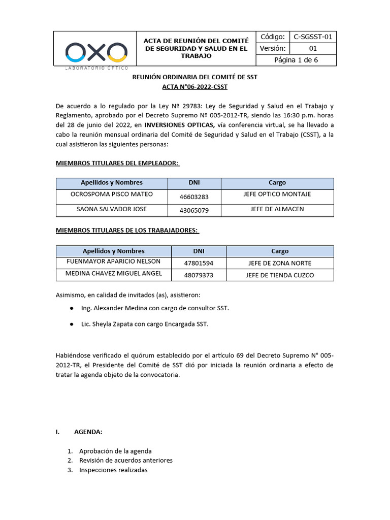 Acta 06 - 2022 Comite Junio Oxo | PDF