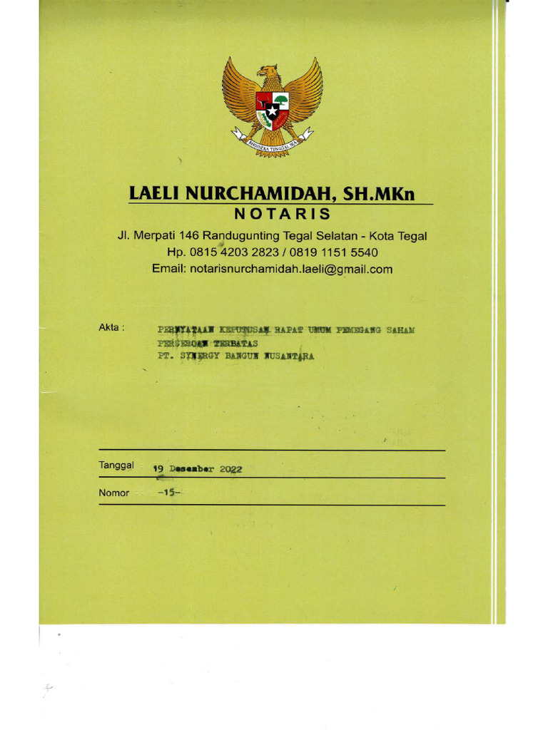 Akta Pkr. Pt. Synergy Bangun Pratama | PDF