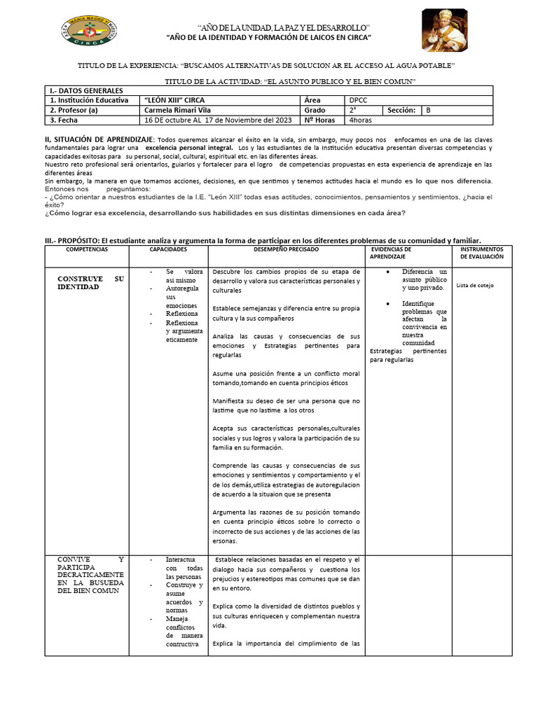 ACTIV.N°3 - EXP #6 DPCC - VI 2°GRADO-CARMELA RIMARI (3) (3) Por Terminar | PDF | Aprendizaje ...