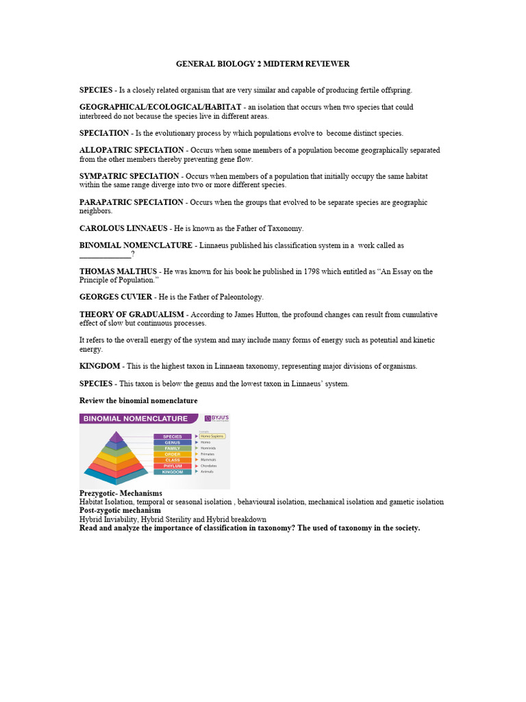 General Biology 2 Midterm Reviewer | PDF General Biology 2 Midterm Reviewer | PDF