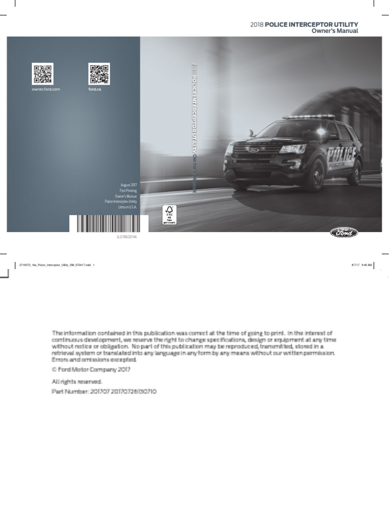 2018 Ford Police Interceptor Utility Owner Manual Version 1 - Om - EN ...