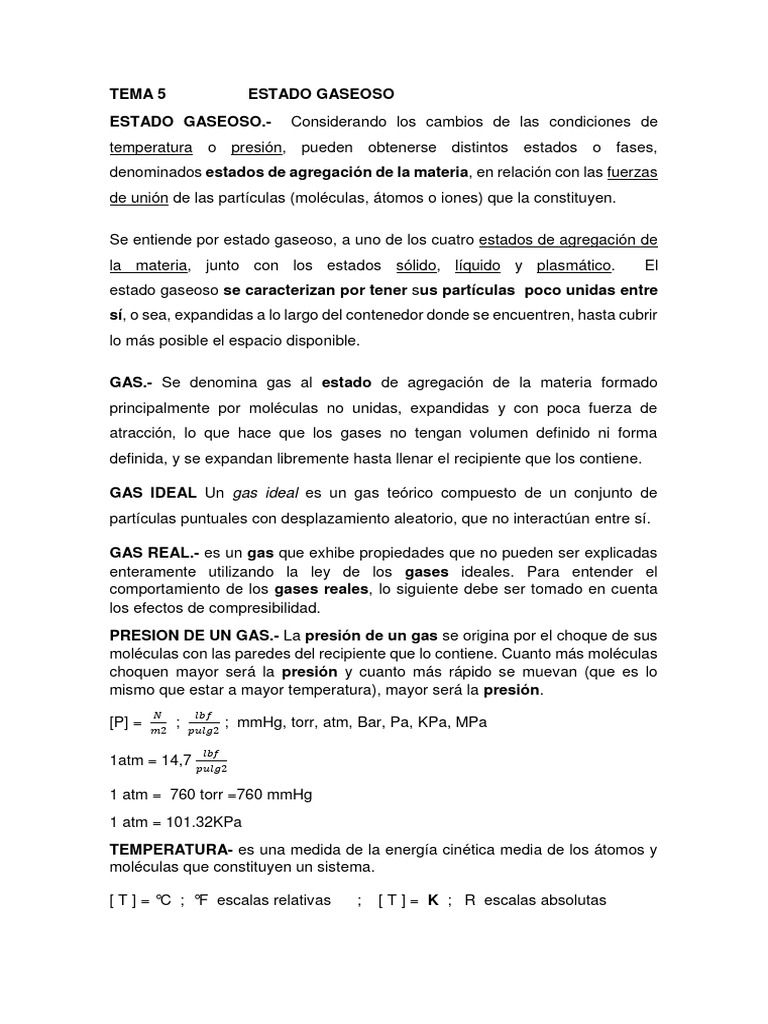 Tema 5 Estado Gaseoso | Descargar gratis PDF | Gases | Química Física