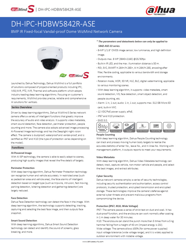 IPC-HDBW5842R-ASE S3 Datasheet 20240424 | PDF | File Transfer Protocol | Computer Security