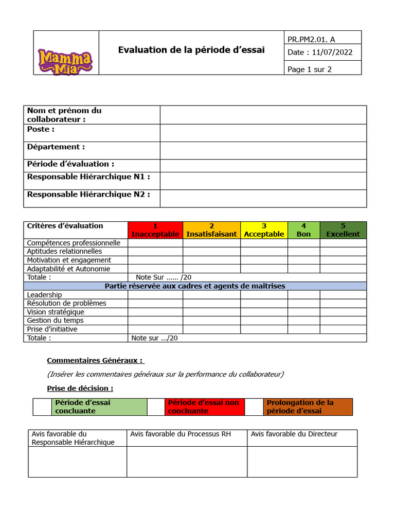 Évaluation de la période d'essai | PDF | Gestion des ressources humaines