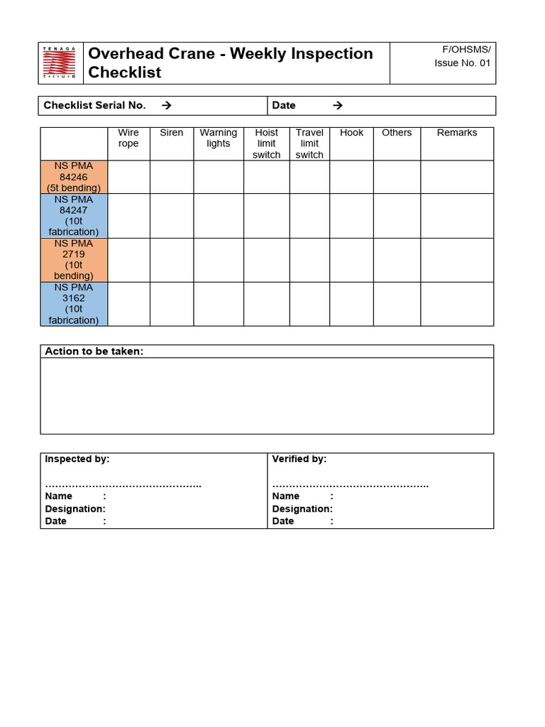 Overhead Crane Safety Inspection Checklist | PDF