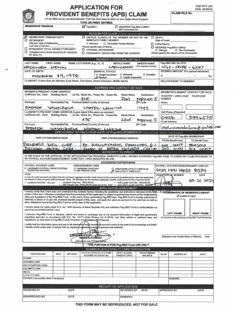APB Claim Form | PDF
