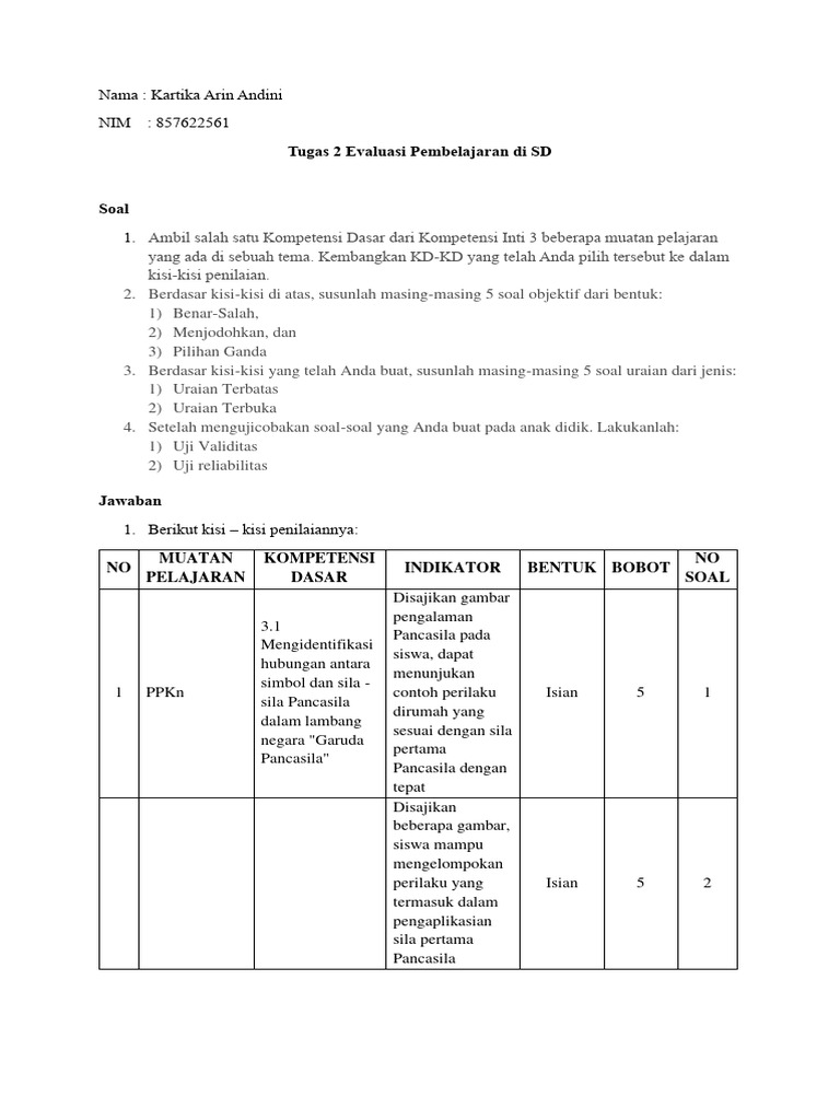 Tugas 2 Evaluasi Pembelajaran Di SD | PDF