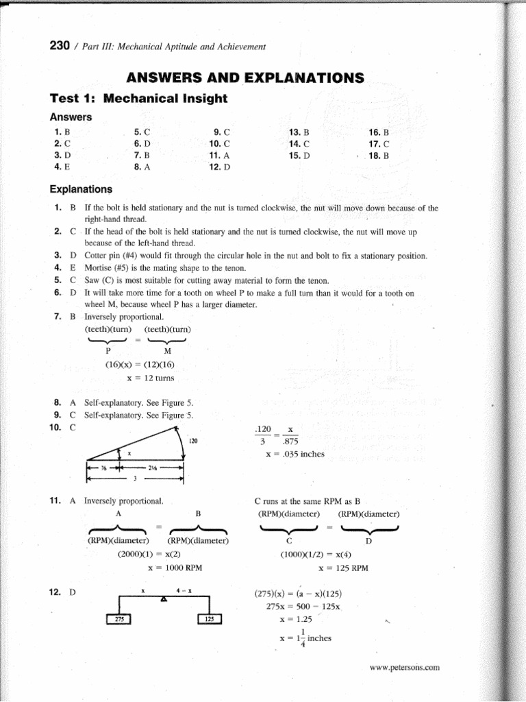 Petersons Mechanical Insight Test Answers | PDF