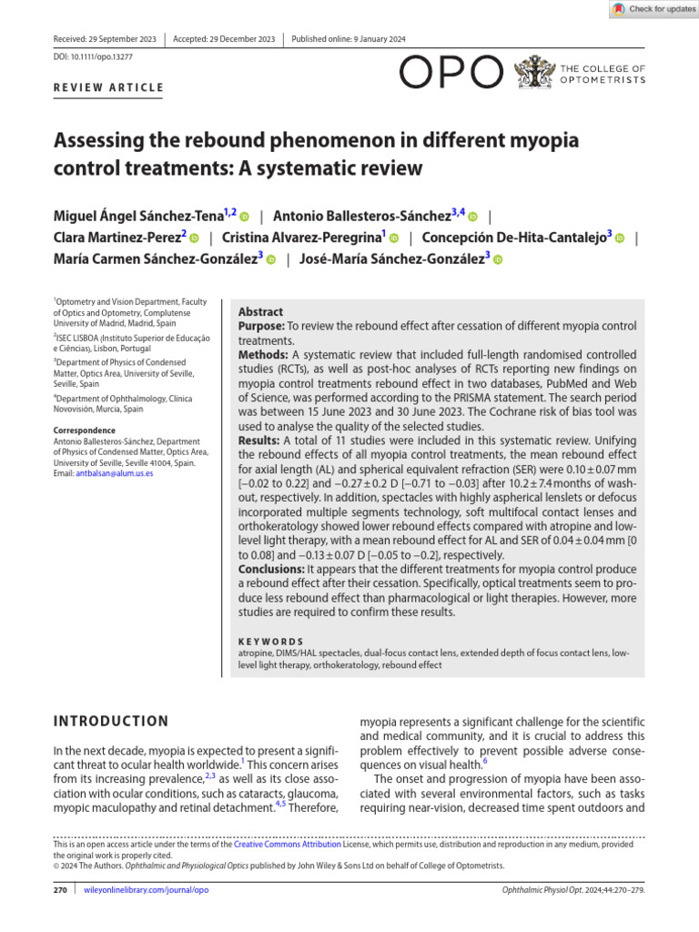 Myopia Control Treatments: Rebound Effects | PDF | Myopia | Systematic Review