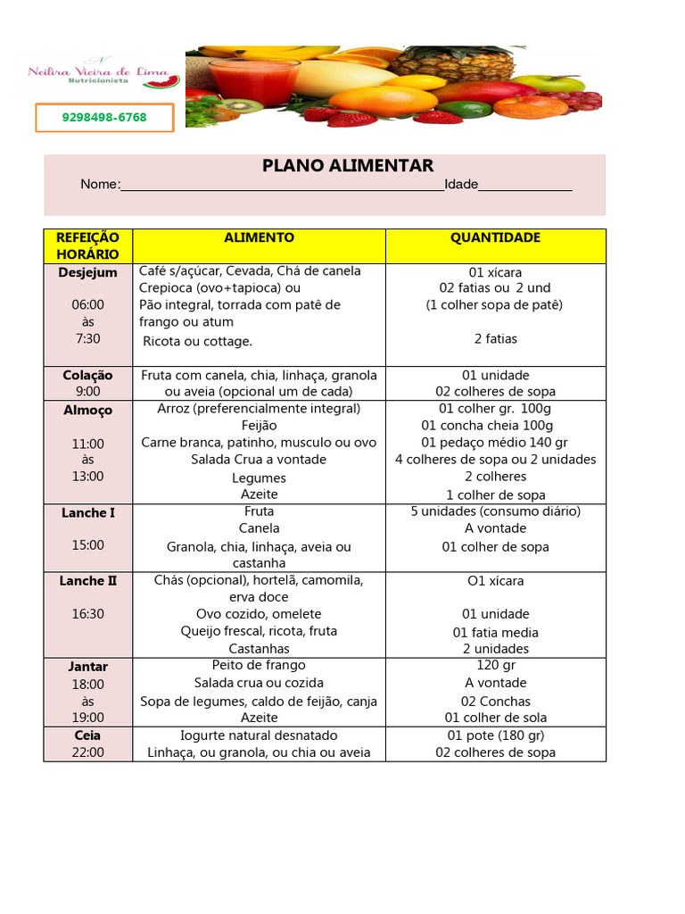Plano Alimentar Pré Pronto | PDF | Sopa | Carne