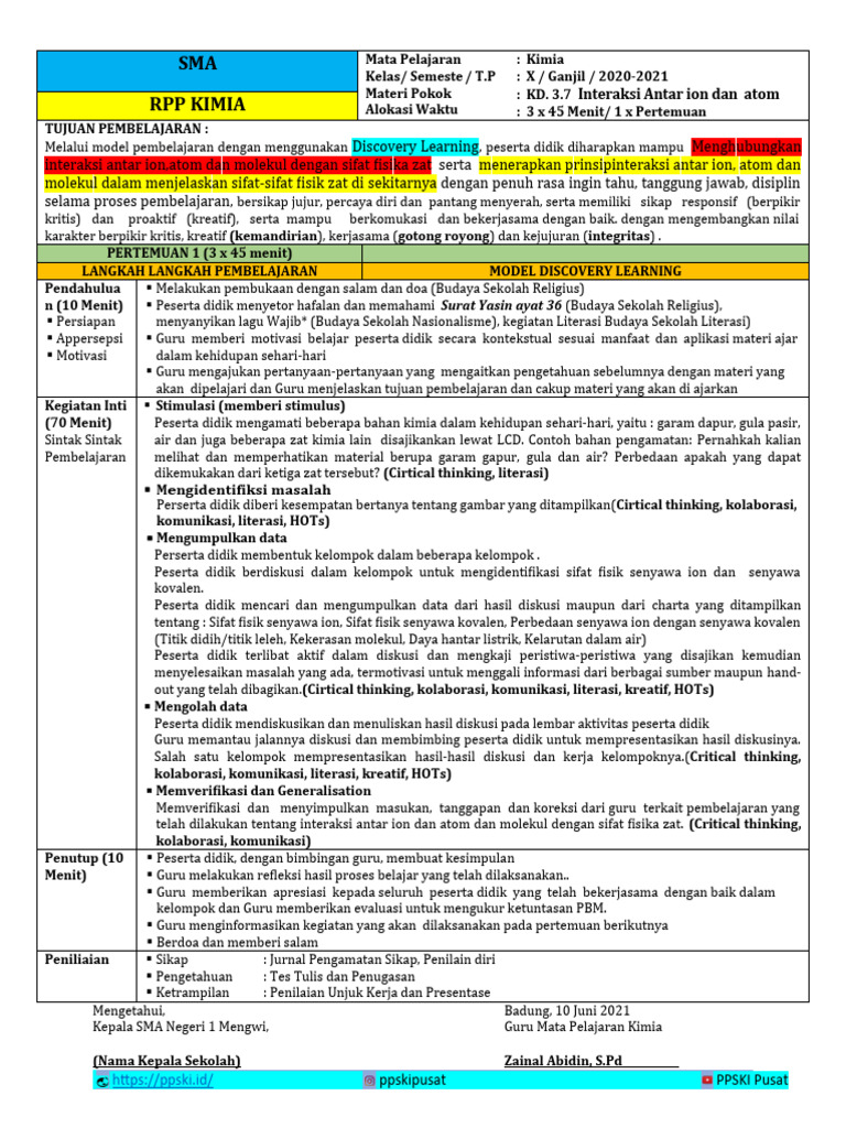 RPP Kelas X - KD 3.7 Interaksi Antar Molekul | PDF | Sains & Matematika | Teknologi & Rekayasa